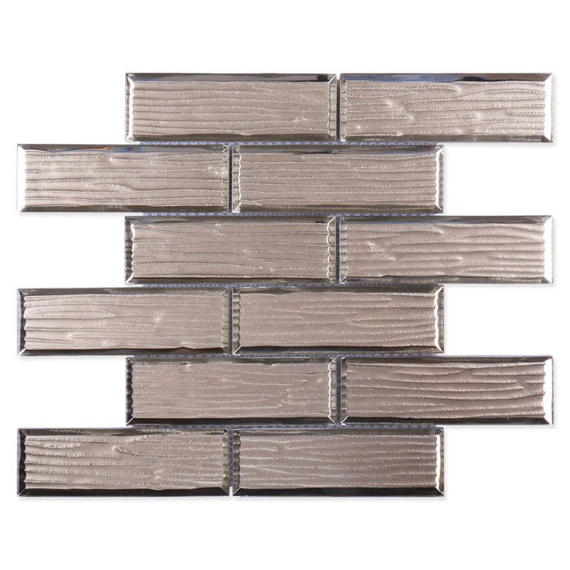 Contemporary wood grain champagne subway tile